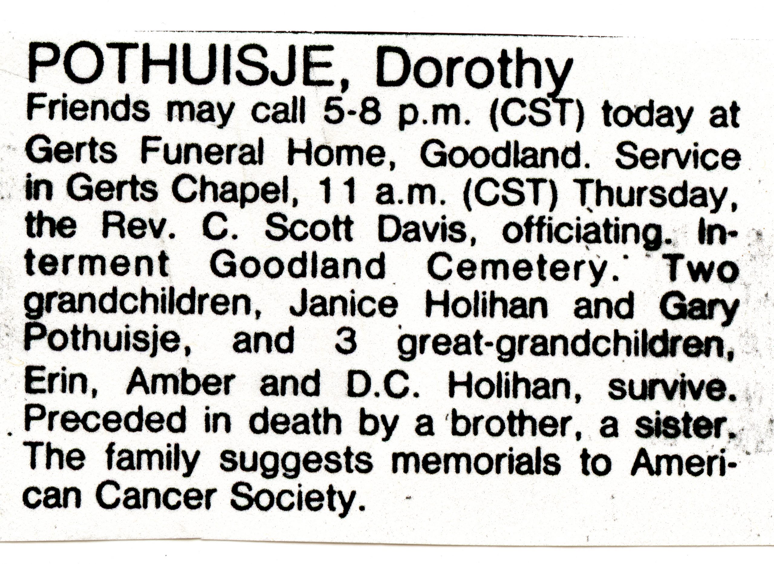 Dorothy Pothuisje Obituaries Erin Family History